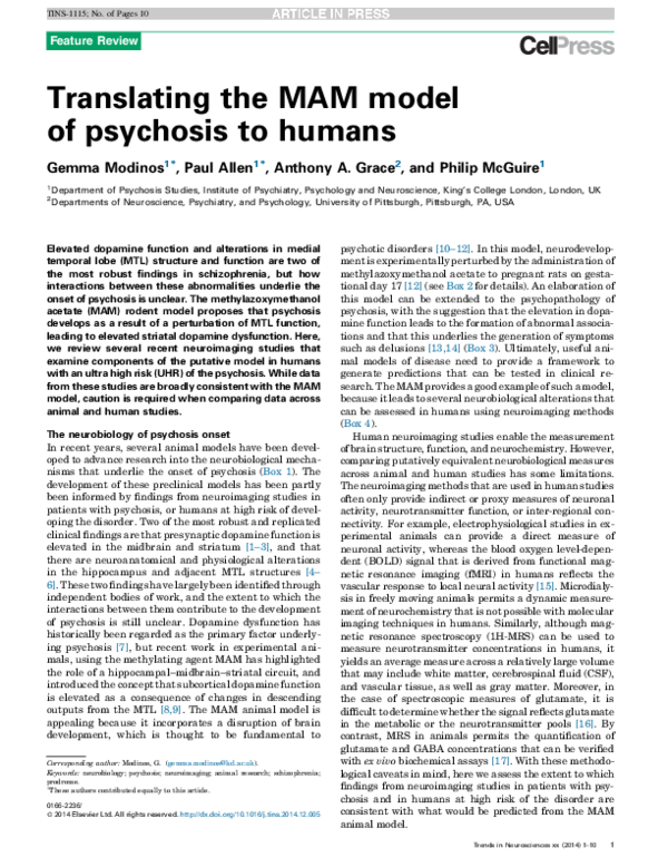 (PDF) Translating the MAM model of psychosis to humans