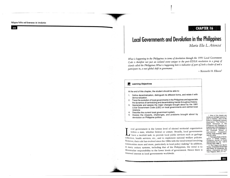 (PDF) Local Governments and Devolution in the Philippines