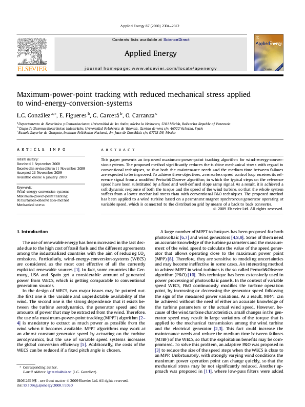 (PDF) Maximum-power-point tracking with reduced mechanical stress applied to wind-energy ...