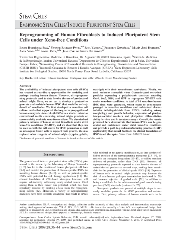 (PDF) Reprogramming of Human Fibroblasts to Induced Pluripotent Stem ...