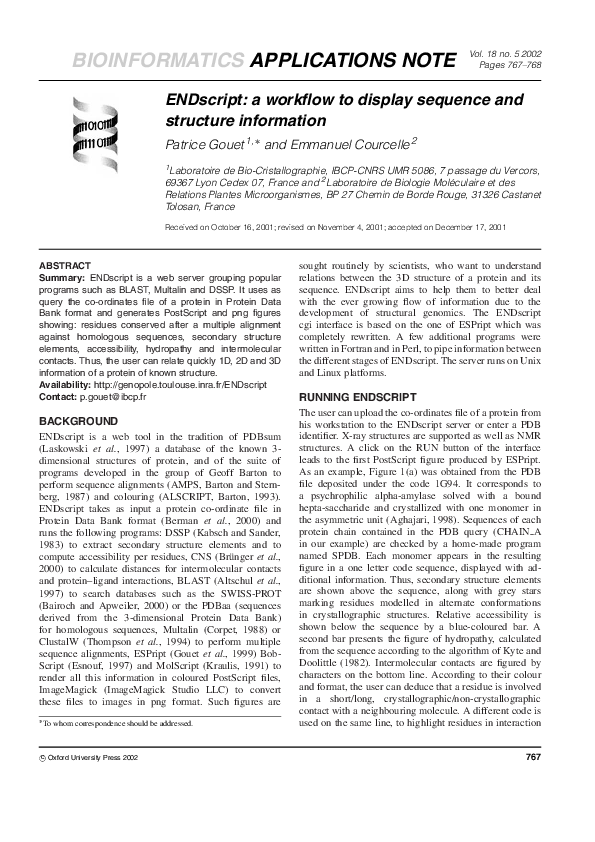 (PDF) ENDscript: a workflow to display sequence and structure information