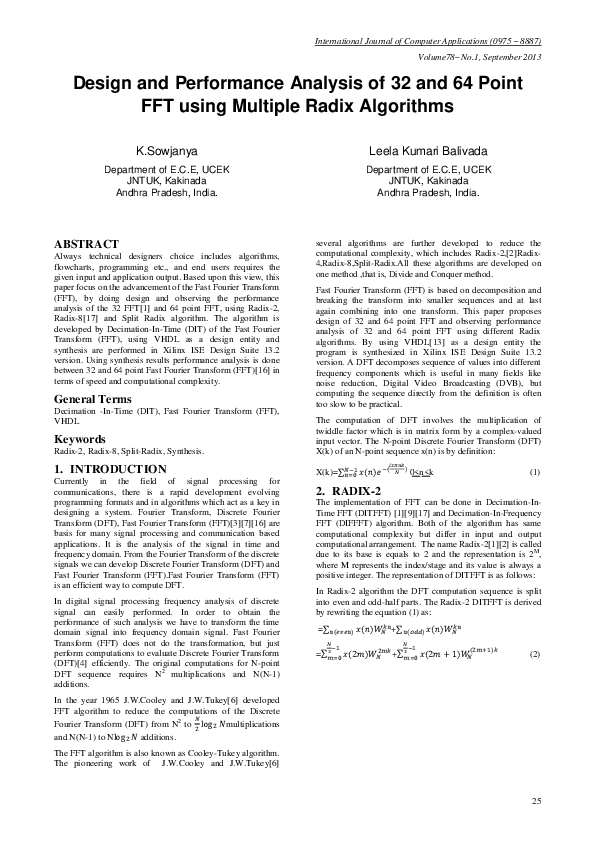 (PDF) Design and Performance Analysis of 32 and 64 Point FFT using Multiple Radix Algorithms