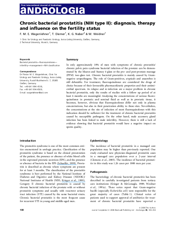 (PDF) Chronic bacterial prostatitis (NIH type II): diagnosis, therapy ...