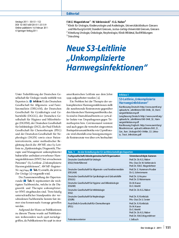 (PDF) [New S3 guidelines "uncomplicated urinary tract infections"]