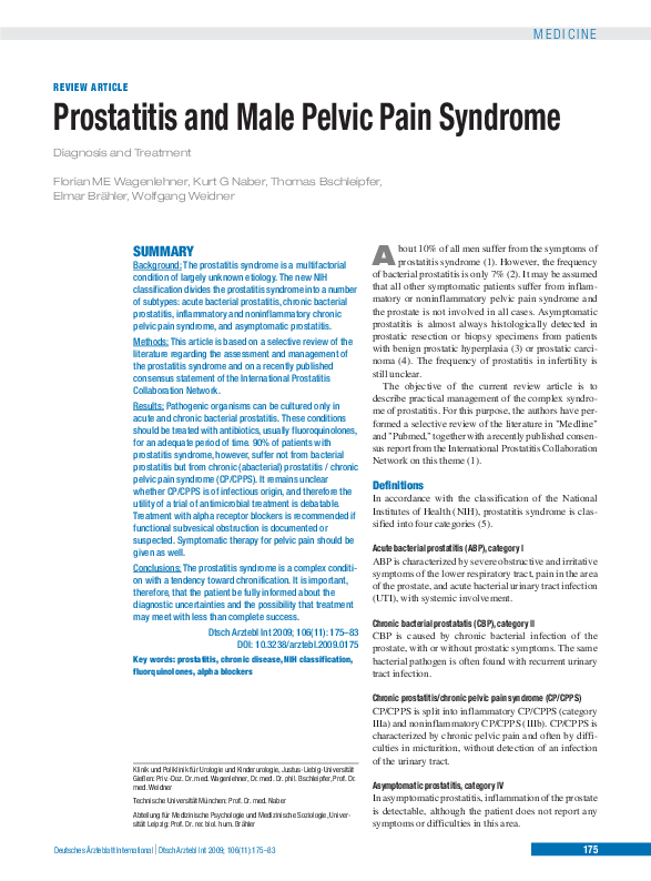 (PDF) Prostatitis and male pelvic pain syndrome: diagnosis and treatment