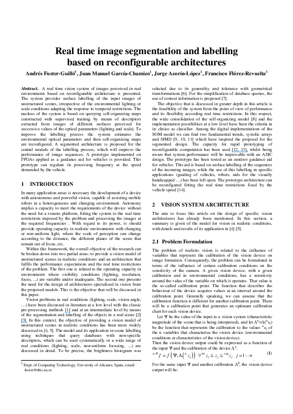 (PDF) Real time image segmentation and labelling based on reconfigurable architectures