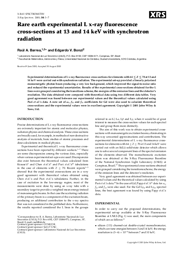 (PDF) Rare earth experimental L x-ray fluorescence cross-sections at 13 and 14 keV with ...