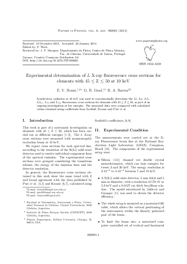 (PDF) P 38 Experimental determination of L X-ray fluorescence cross sections for elements with ...