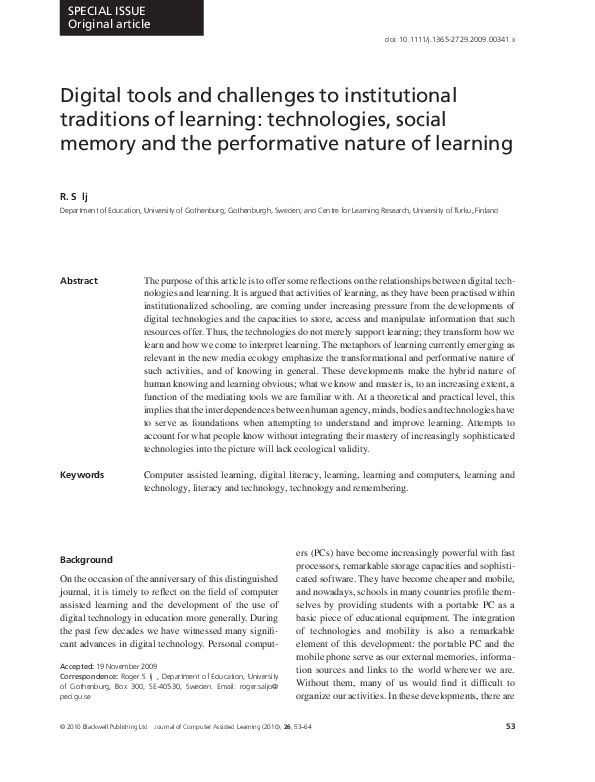 (PDF) Digital tools and challenges to institutional traditions of ...