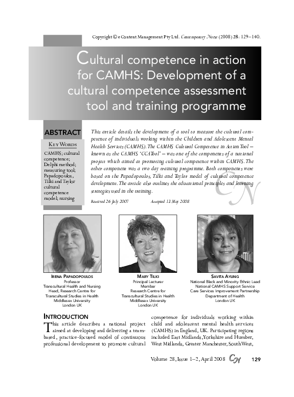 (PDF) Cultural competence in action for CAMHS: Development of a ...