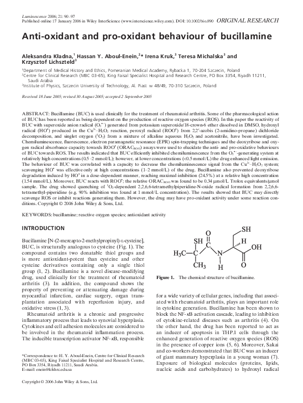 (PDF) Anti-oxidant and pro-oxidant behaviour of bucillamine