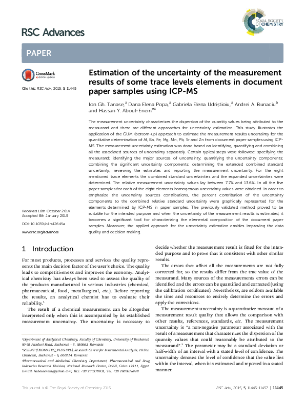 (PDF) Estimation of the uncertainty of the measurement results of some ...