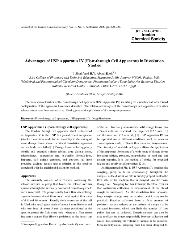 (PDF) Benefits of USP Apparatus IV in Dissolution Studies