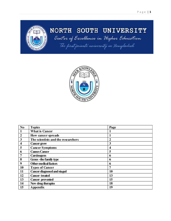 (PDF) North South University. Report on "Cancer" (PBH101)
