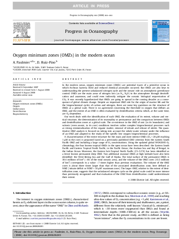 (PDF) Oxygen minimum zones (OMZs) in the modern ocean