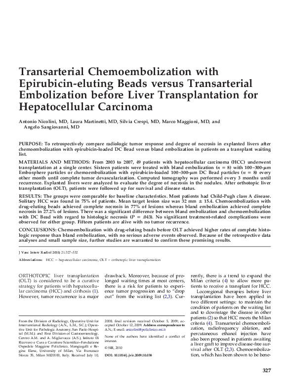 (PDF) Transarterial Chemoembolization with Epirubicin-eluting Beads versus Transarterial ...