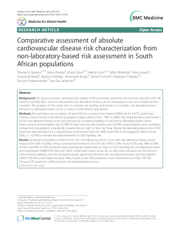 (PDF) Comparative assessment of absolute cardiovascular disease risk ...