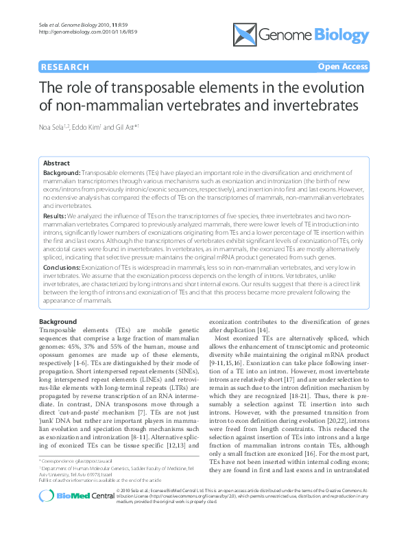 (PDF) The role of transposable elements in the evolution of non ...