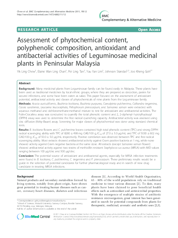 (PDF) Assessment of phytochemical content, polyphenolic composition, antioxidant and ...