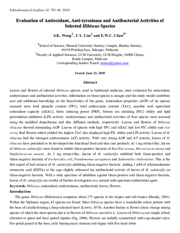 (PDF) Evaluation of Antioxidant, Anti-tyrosinase and Antibacterial ...