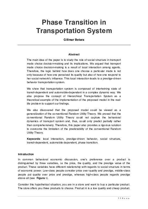 (PDF) Phase Transition in Transportation System | Gillmar Betara ...