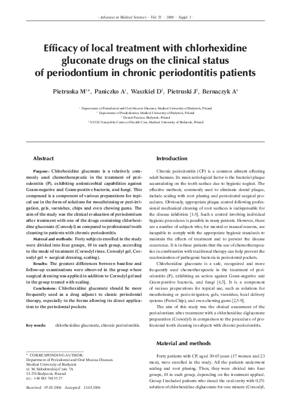 (PDF) Efficacy of local treatment with chlorhexidine gluconate drugs on ...