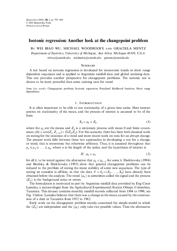 (PDF) Isotonic regression: Another look at the changepoint problem