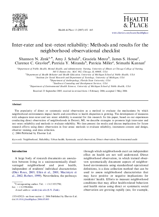 (PDF) Inter-rater and test–retest reliability: Methods and results for ...