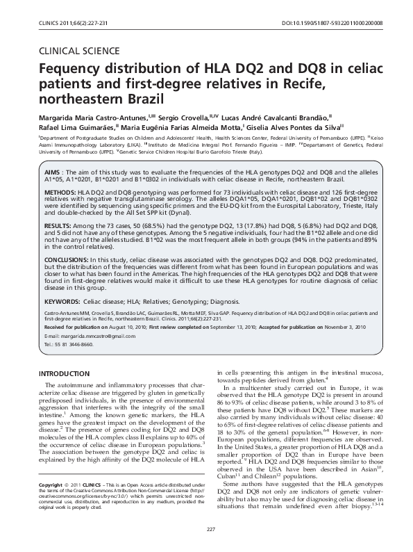(PDF) Fequency distribution of HLA DQ2 and DQ8 in celiac patients and ...