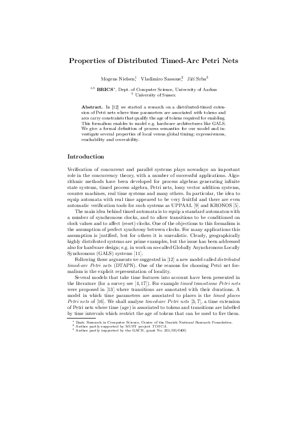 (PDF) Properties of Distributed Timed-Arc Petri Nets