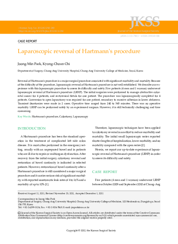 (PDF) Laparoscopic reversal of Hartmann's procedure