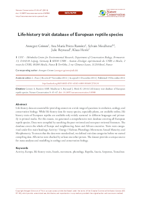 (PDF) Life-history trait database of European reptile species