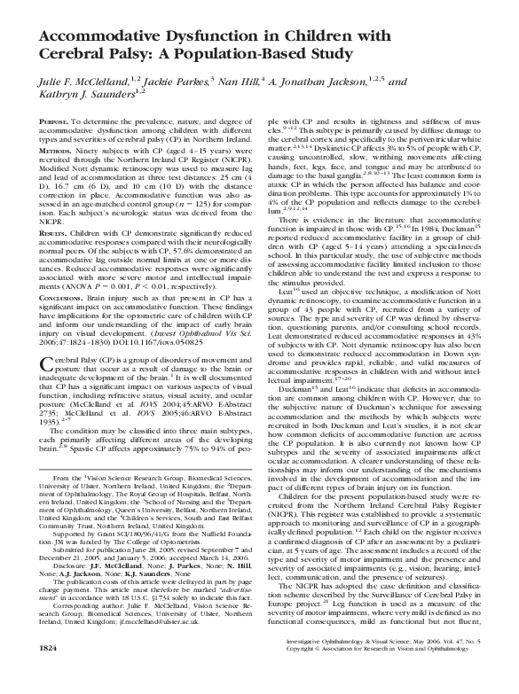 (PDF) Accommodative Dysfunction in Children with Cerebral Palsy: A Population-Based Study