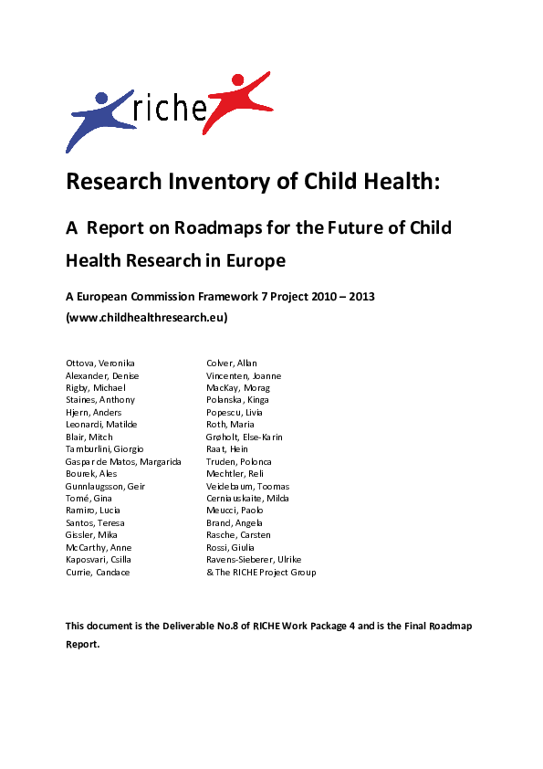 (PDF) Research inventory of child health: A report on roadmaps for the ...