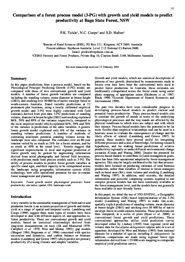 (PDF) Comparison of a forest process model (3-PG) with growth and yield ...