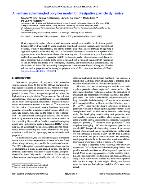 (PDF) An enhanced entangled polymer model for dissipative particle dynamics