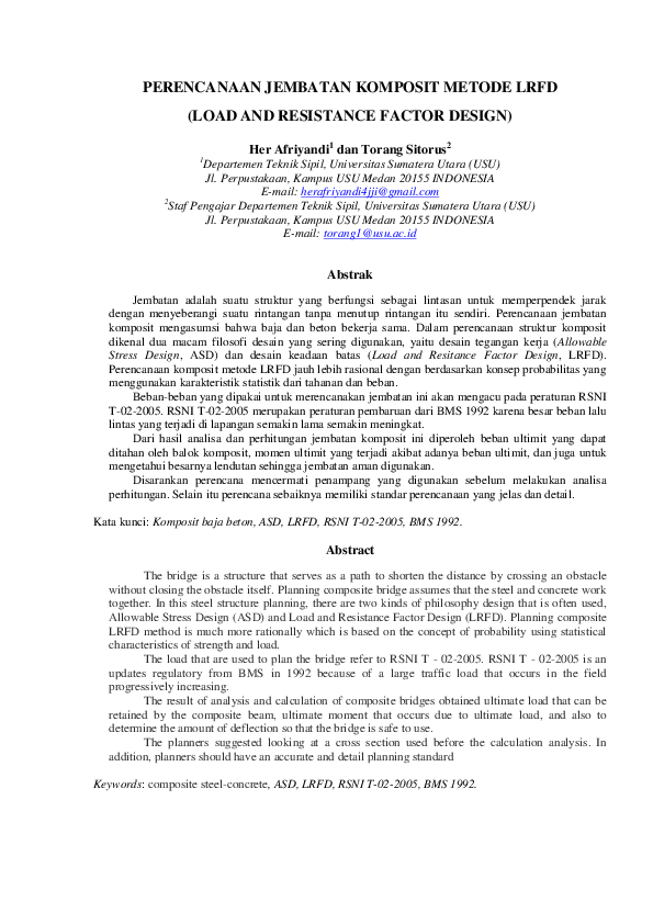 (PDF) PERENCANAAN JEMBATAN KOMPOSIT METODE LRFD (LOAD AND RESISTANCE ...