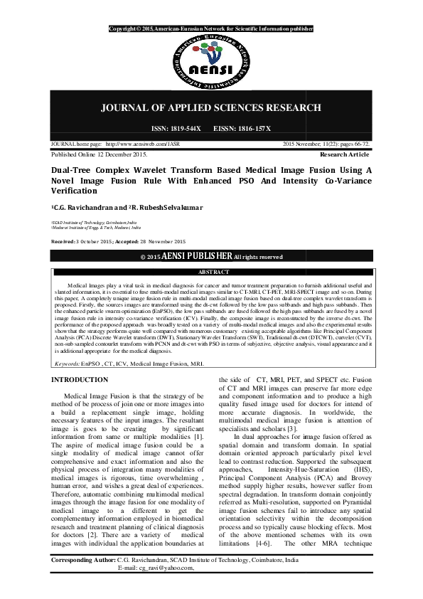 Pdf Dual Tree Complex Wavelet Transform Based Medical Image Fusion Using Novel Image Fusion