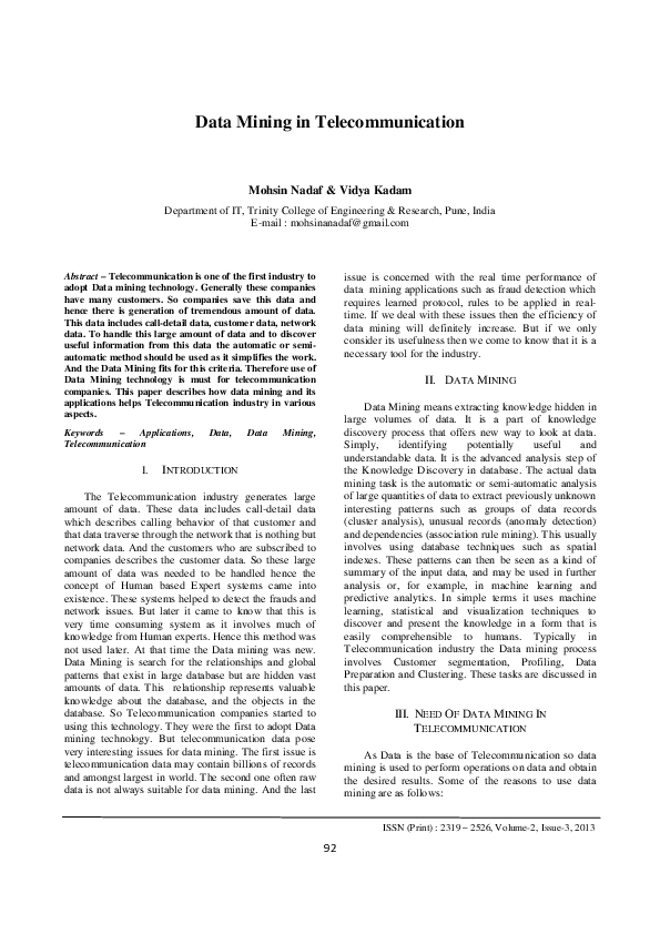 (PDF) Data Mining in Telecommunication