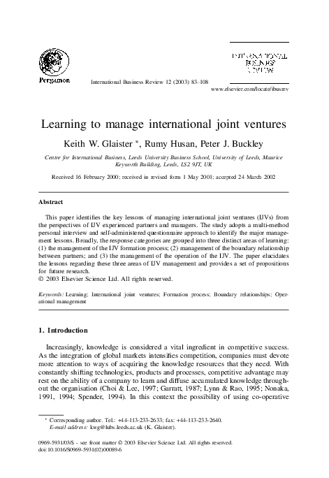 (PDF) Learning to manage international joint ventures