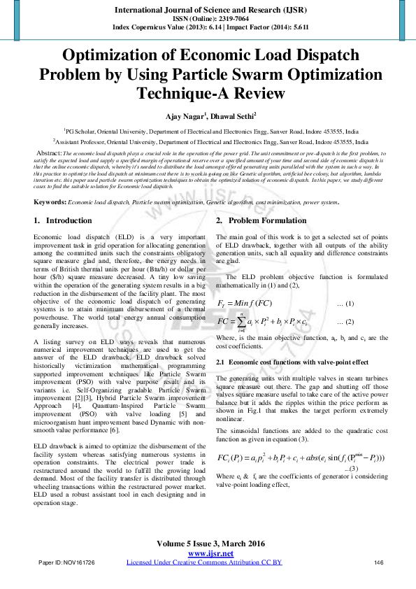 (PDF) Licensed Under Creative Commons Attribution CC BY Optimization of Economic Load Dispatch ...