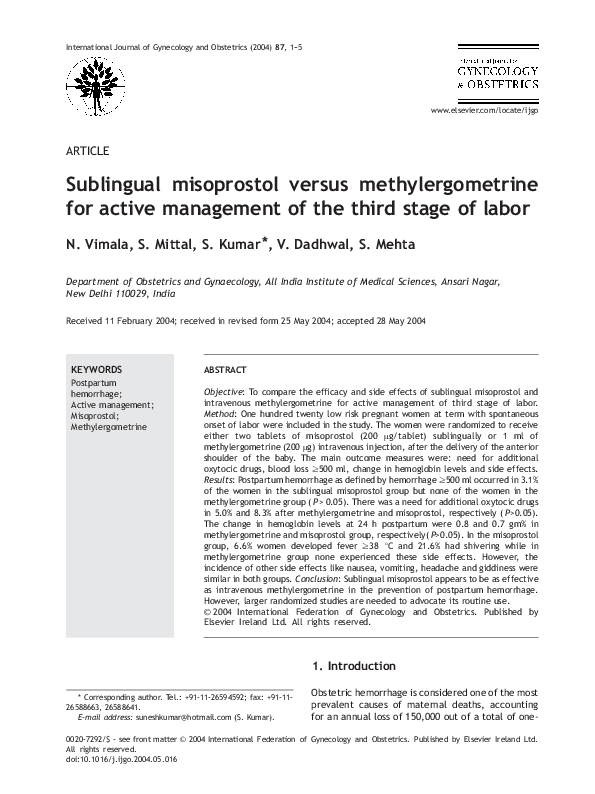 (PDF) A Comparative Study of Sublingual Misoprostol Versus ...