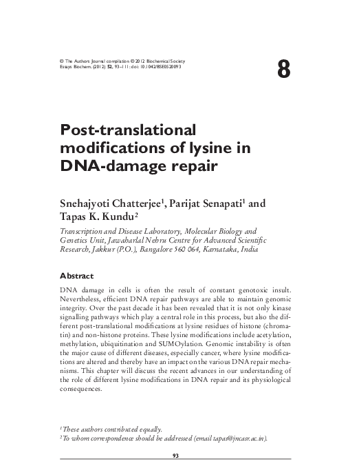 (PDF) Post-translational modifications of lysine in DNA-damage repair