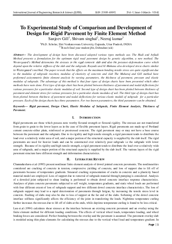 (PDF) To Experimental Study of Comparison and Development of Design for Rigid Pavement by Finite ...