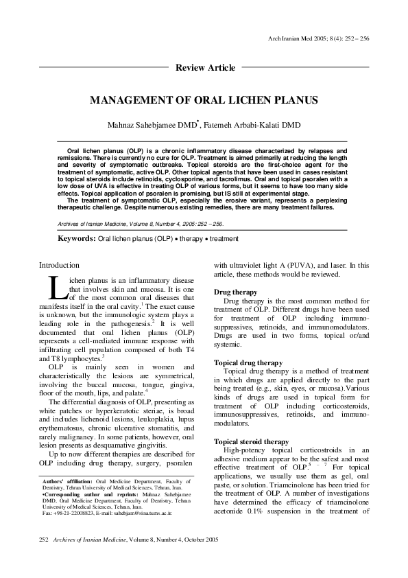 (PDF) Management of Oral Lichen Planus