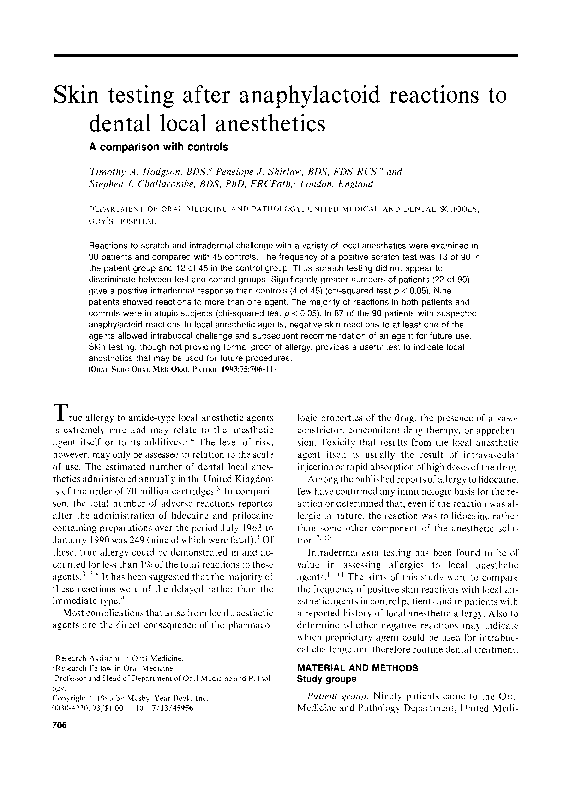 (PDF) Skin testing after anaphylactoid reactions to dental local ...
