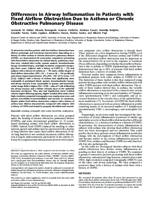 (PDF) Differences in Airway Inflammation in Patients with Fixed Airflow ...