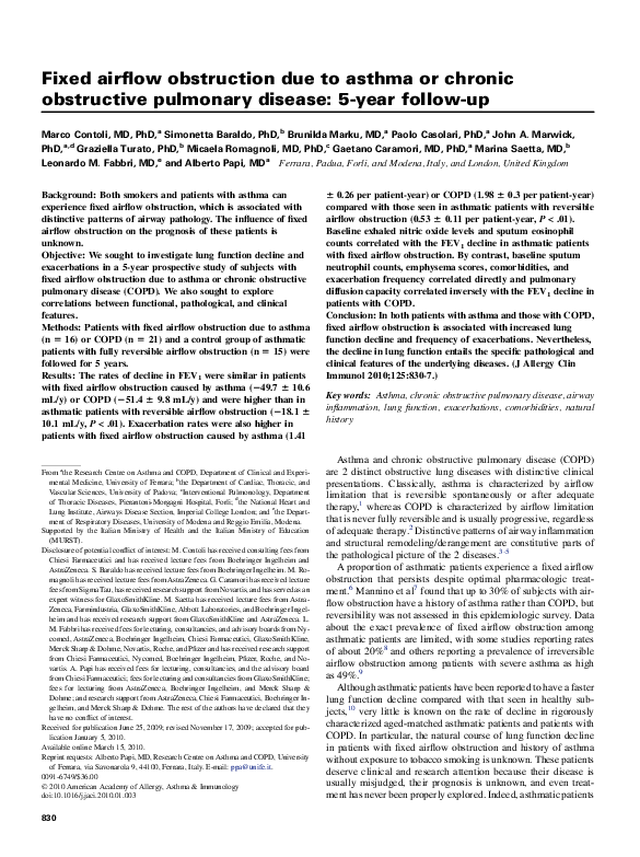 (PDF) Fixed airflow obstruction due to asthma or chronic obstructive ...