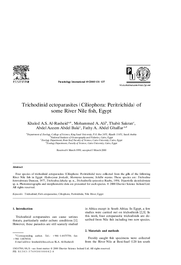 (PDF) Trichodinid ectoparasites (Ciliophora: Peritrichida) of some ...