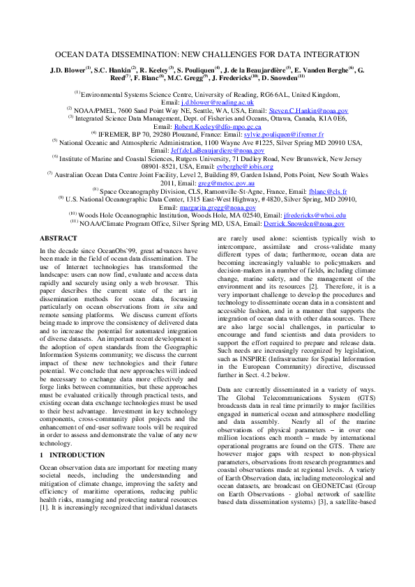 (PDF) Ocean Data Dissemination: New Challenges for Data Integration